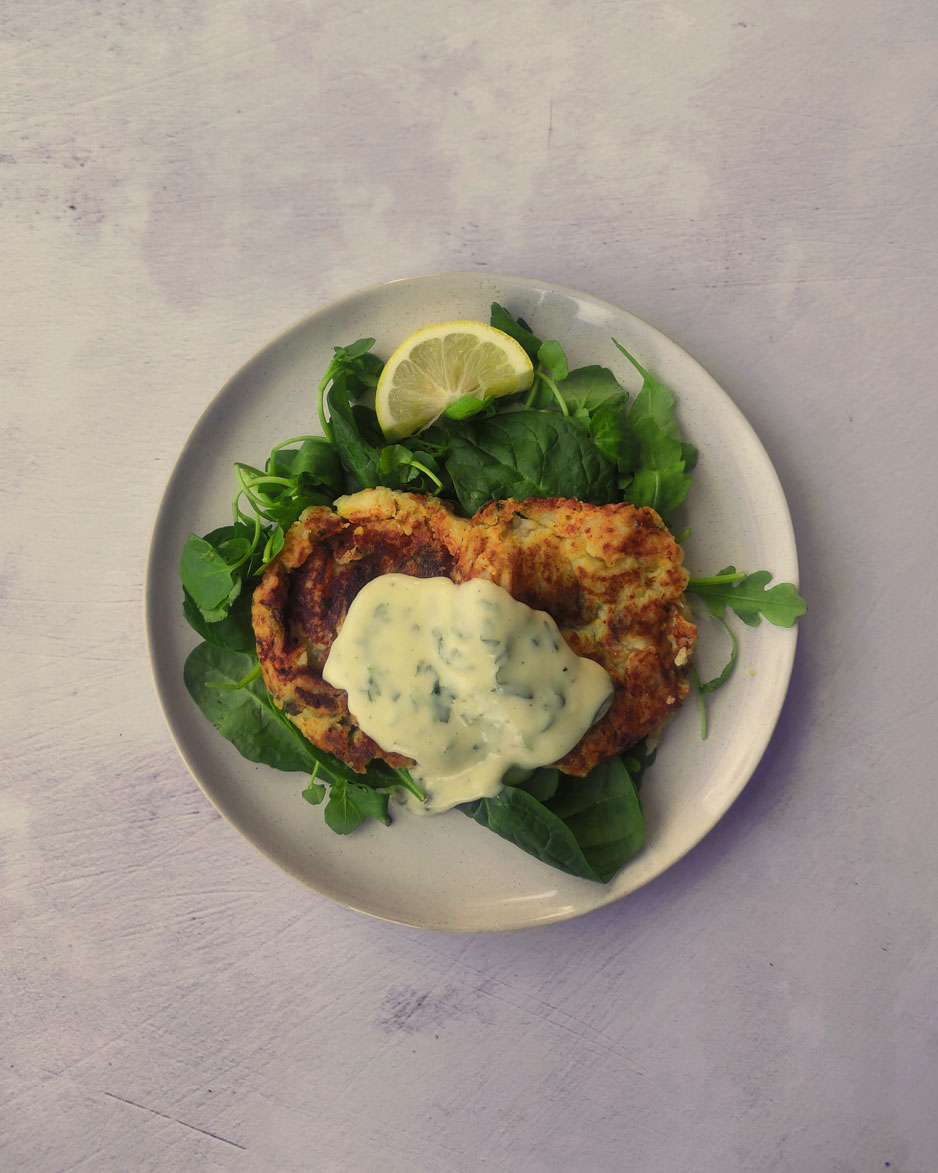 Easy smoked basa fish cakes with lemon and parsley sauce - fridgetjones